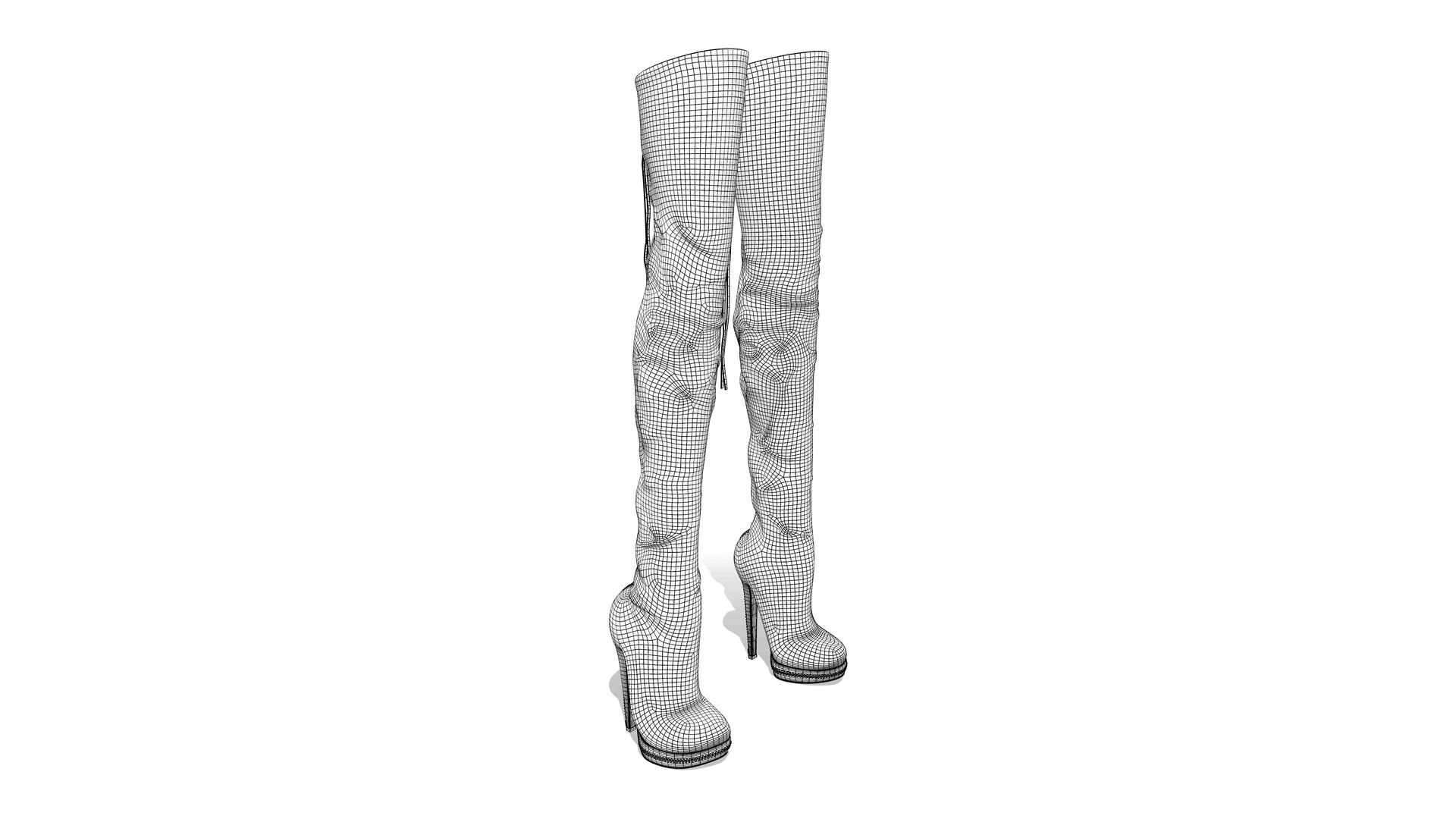 Black Leather Long Knee High Heel Boots Model - TurboSquid 1931740