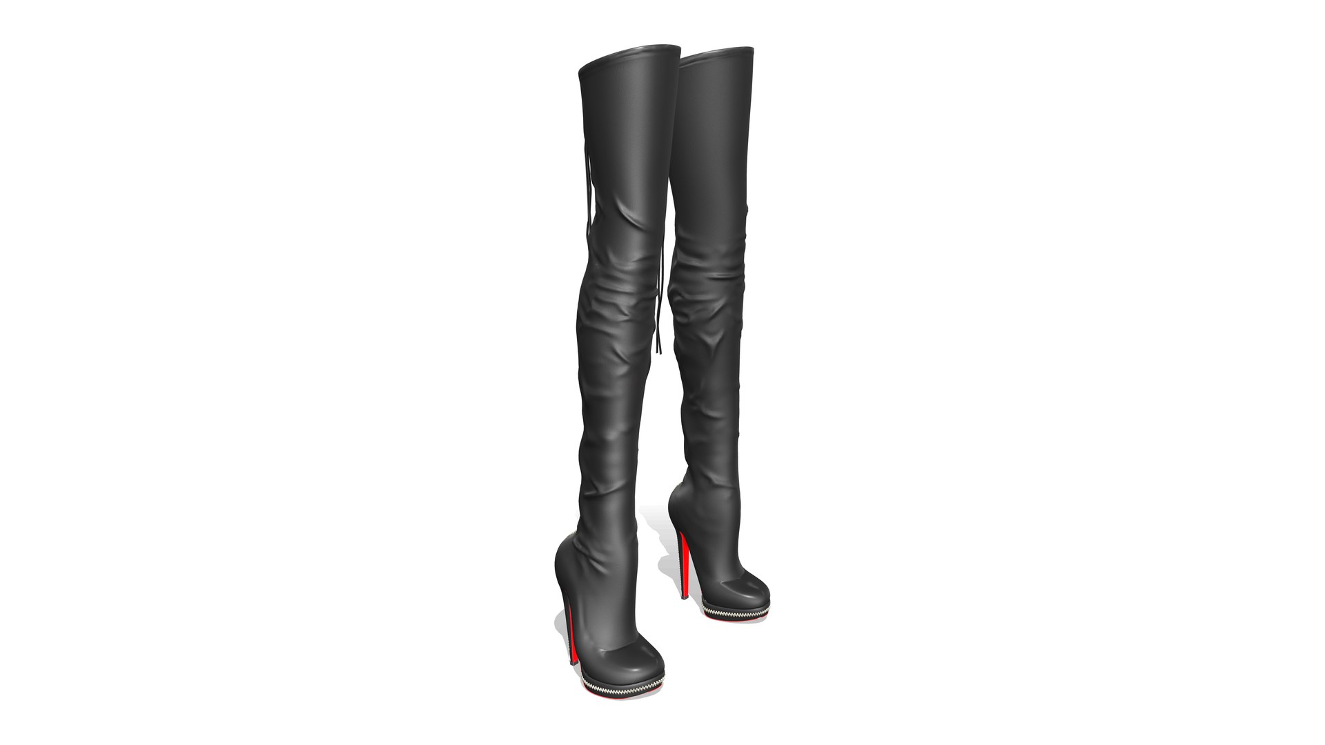 Black Leather Long Knee High Heel Boots Model - TurboSquid 1931740