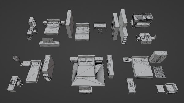 modelo 3d Conjunto de muebles de dormitorio isométrico - TurboSquid 2007105