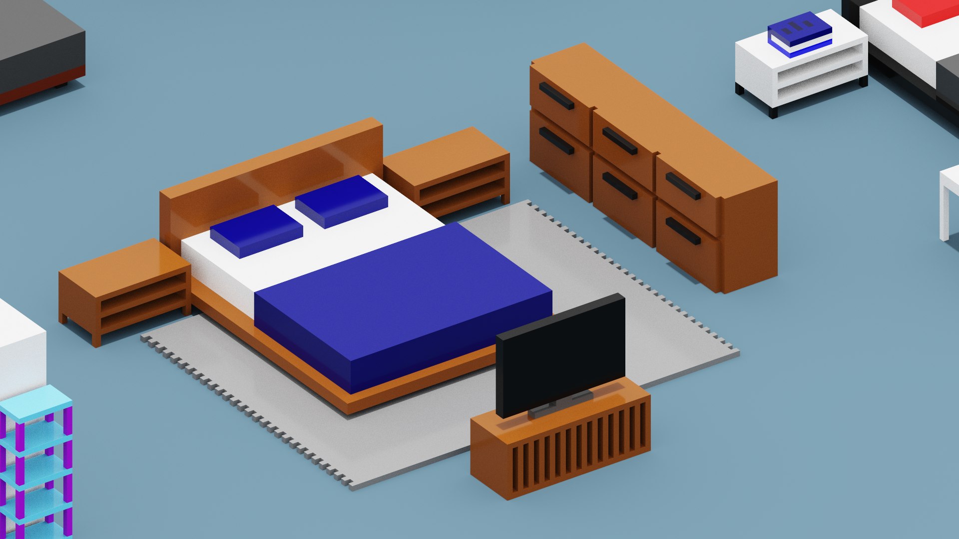 Isometric Bedroom Funiture Set 3D Model - TurboSquid 2007105