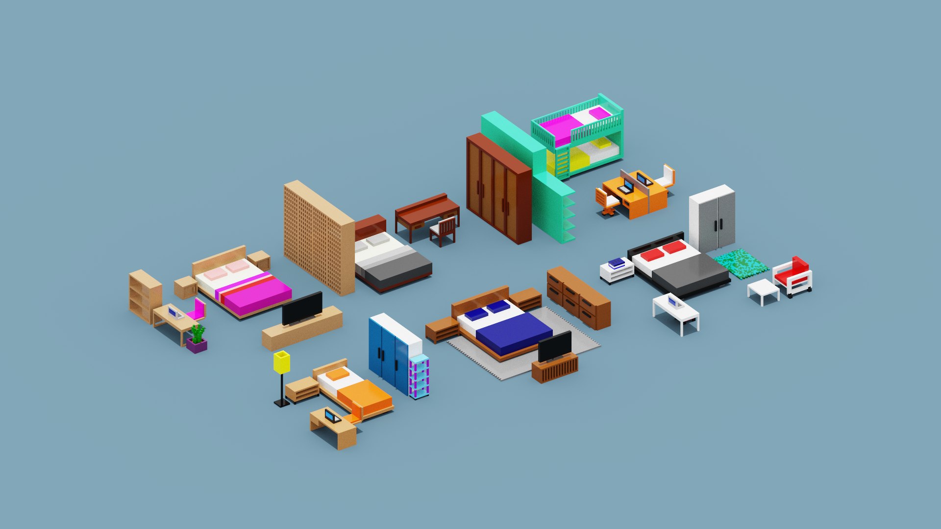 Isometric Bedroom Funiture Set 3D Model - TurboSquid 2007105