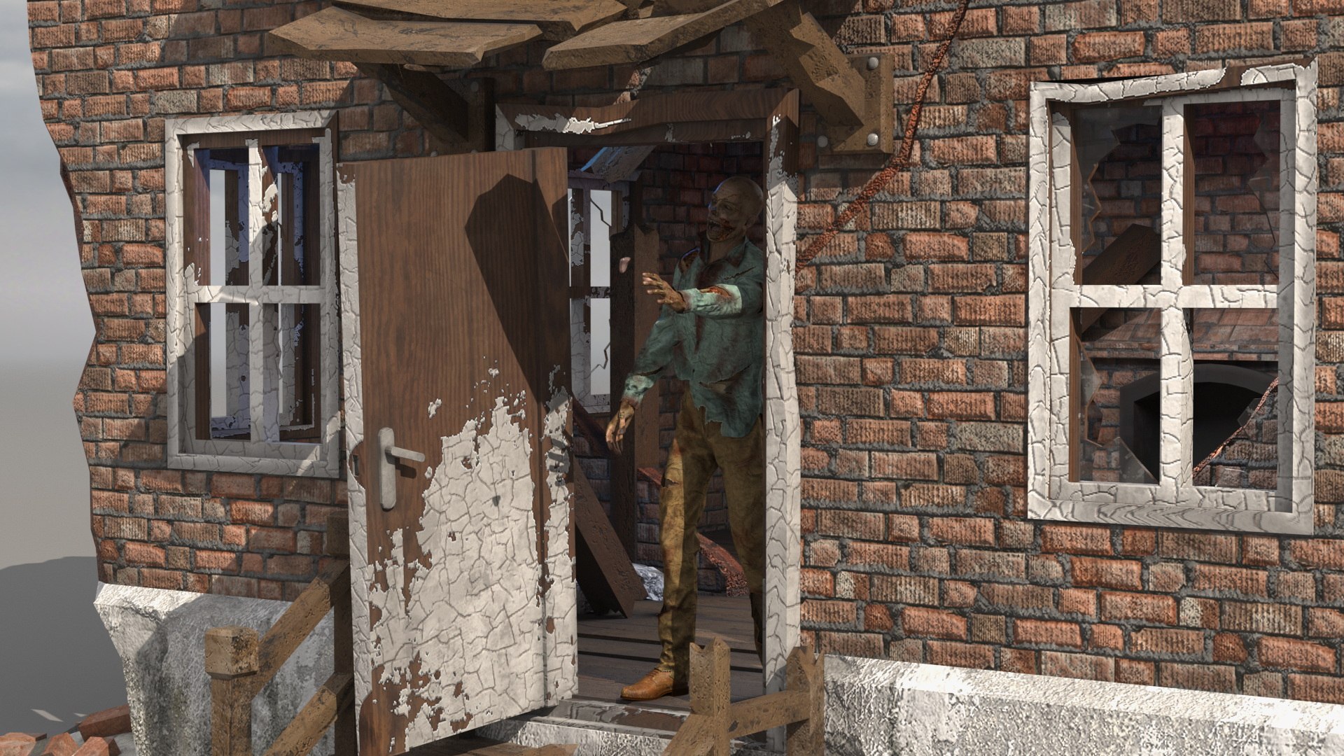 3D Destroyed Zombie Country House Model - TurboSquid 2300536