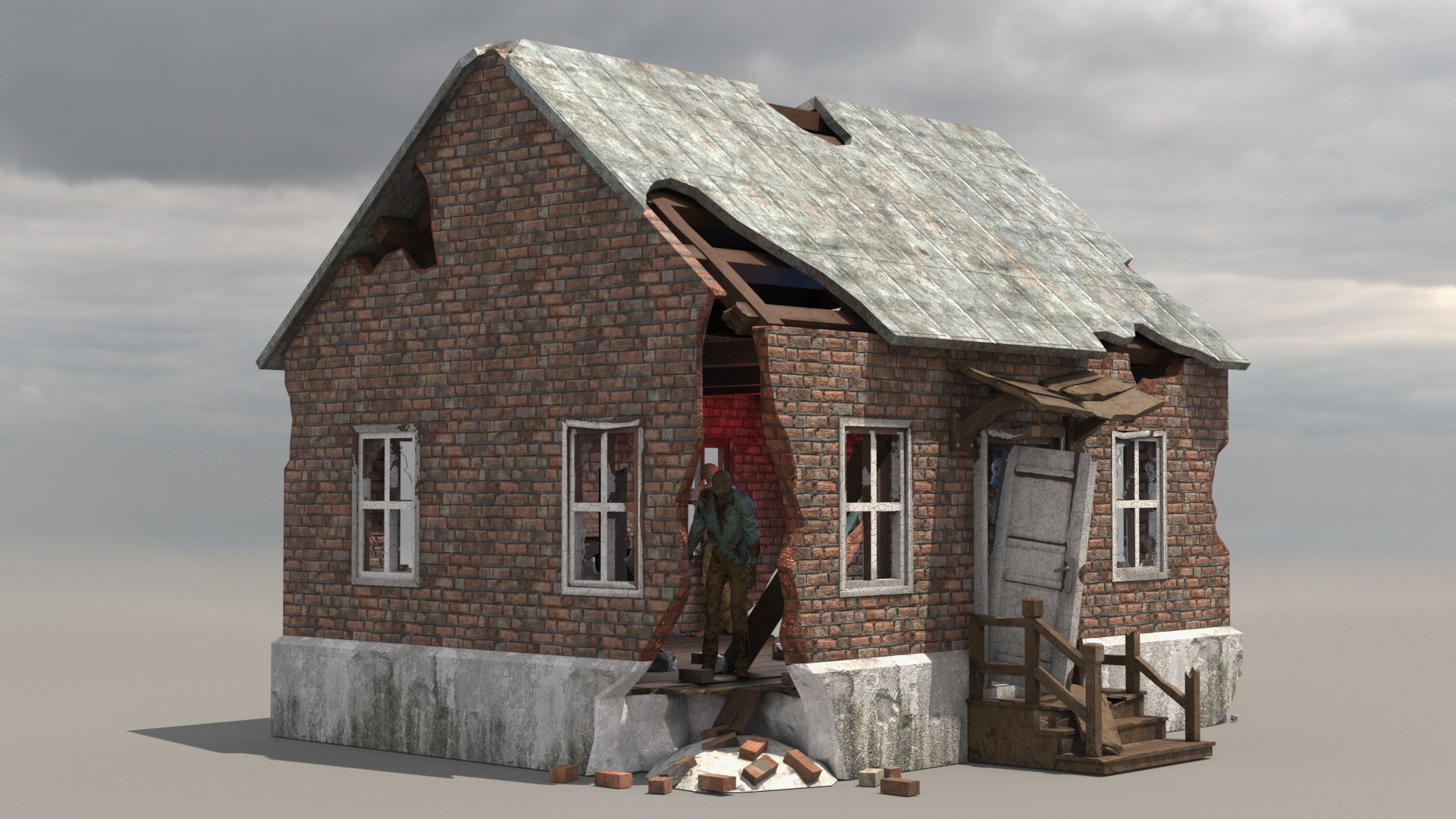 3D Destroyed Zombie Country House Model - TurboSquid 2300536