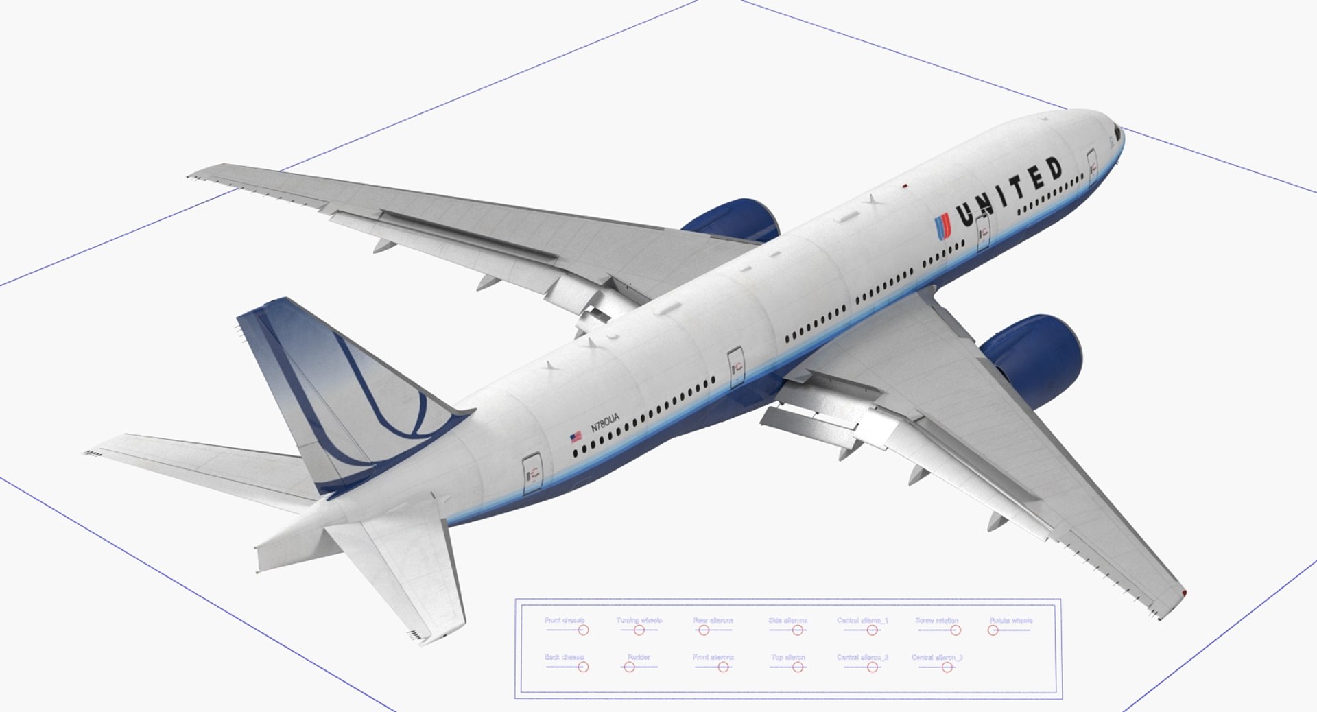 boeing united airlines rigged 3d model