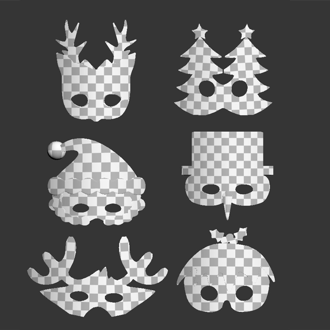 Children Party Cartoon Christmas Face Masks Model - TurboSquid 1835729
