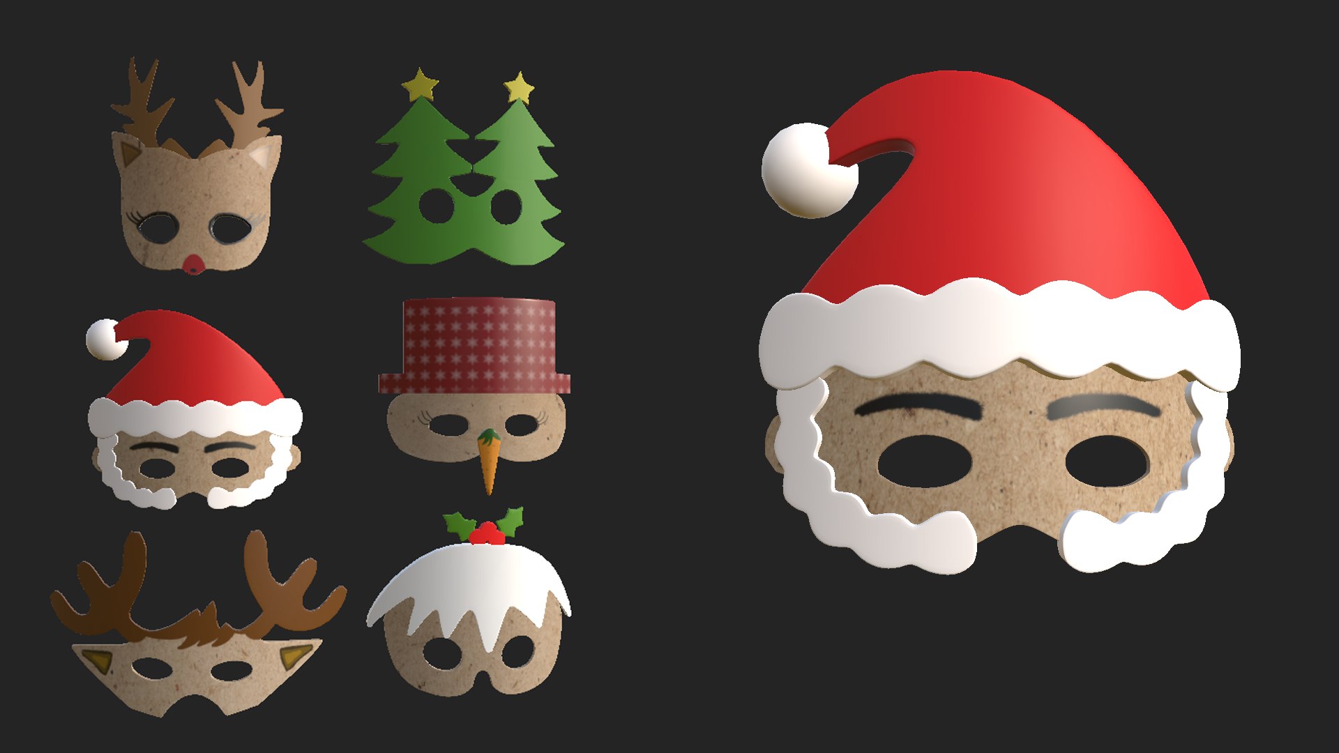 Children Party Cartoon Christmas Face Masks Model - TurboSquid 1835729