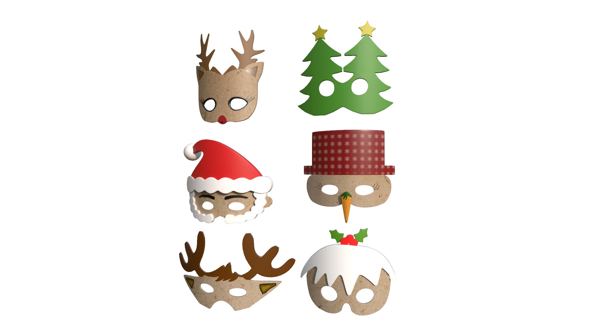Children Party Cartoon Christmas Face Masks Model - TurboSquid 1835729