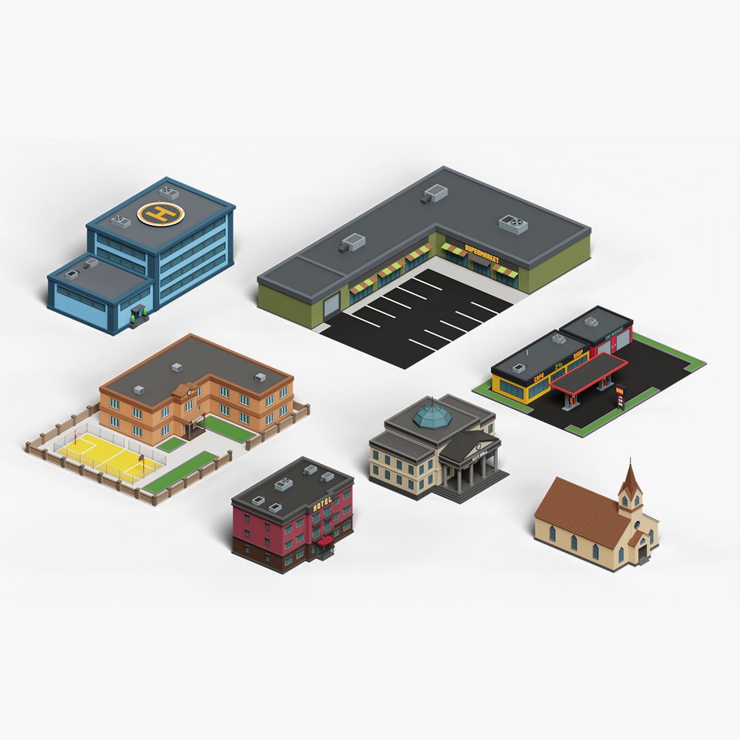 Low-poly City Buildings Collection Part 2 3D - TurboSquid 2278470