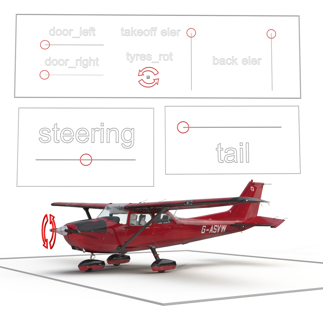 cessna 172 red rigged 3d max