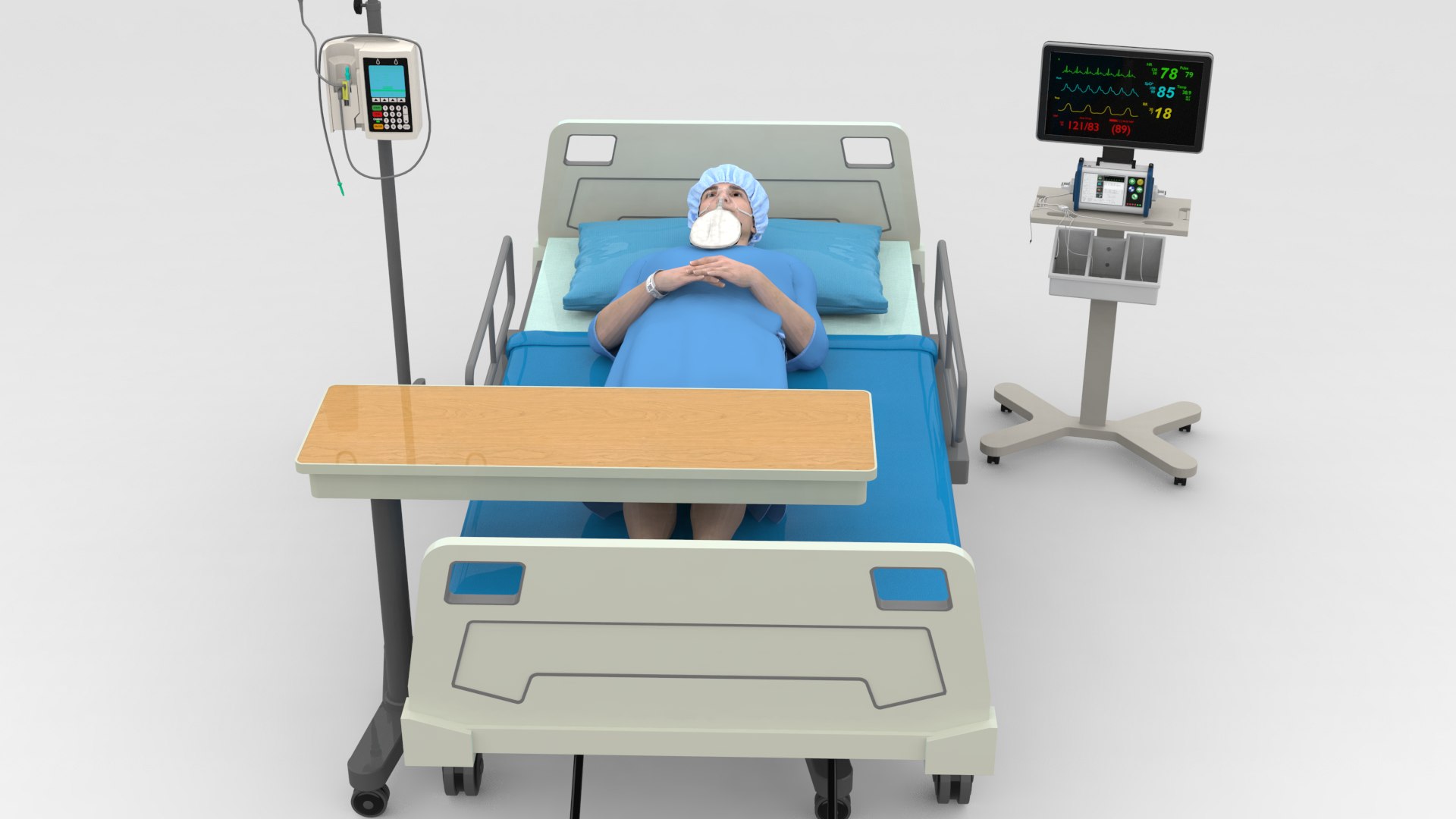 Patient In Bed - Blue Gown 3D Model - TurboSquid 1812639