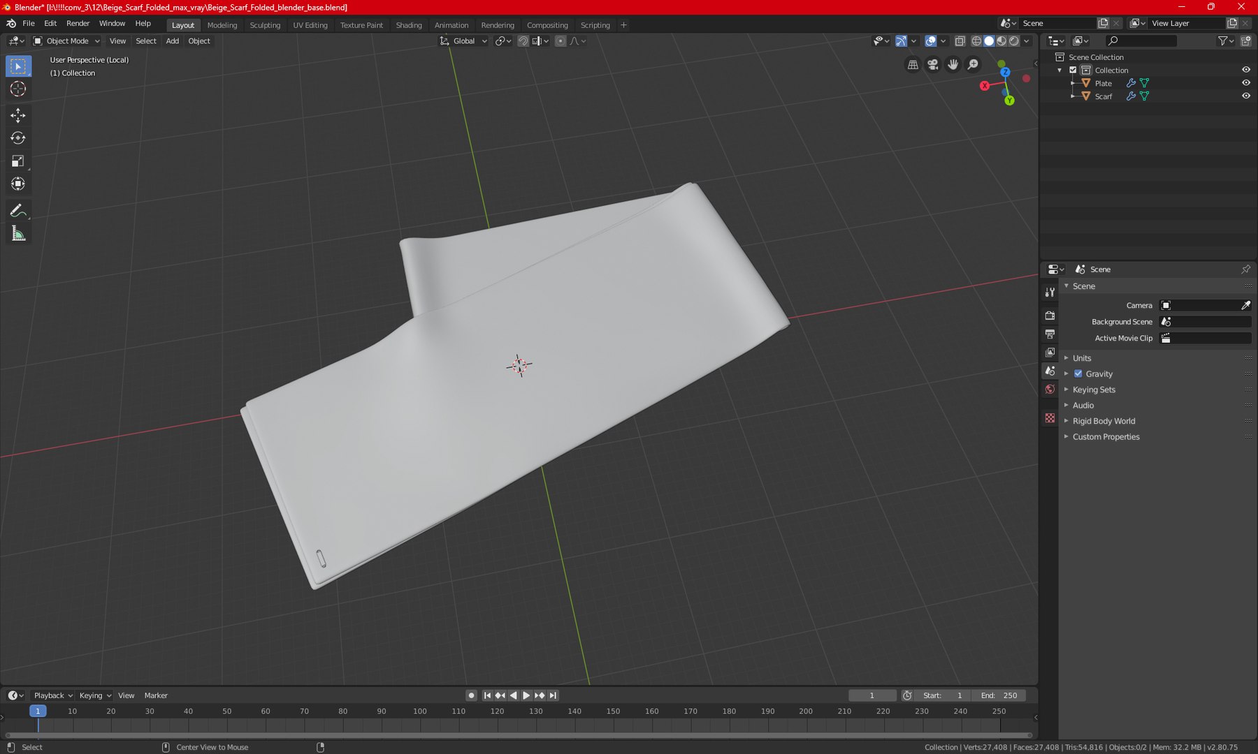 Folded Blue Scarf 3D Model - TurboSquid 2243961