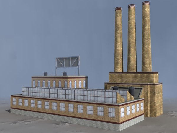 industrial factory building impact 3d model