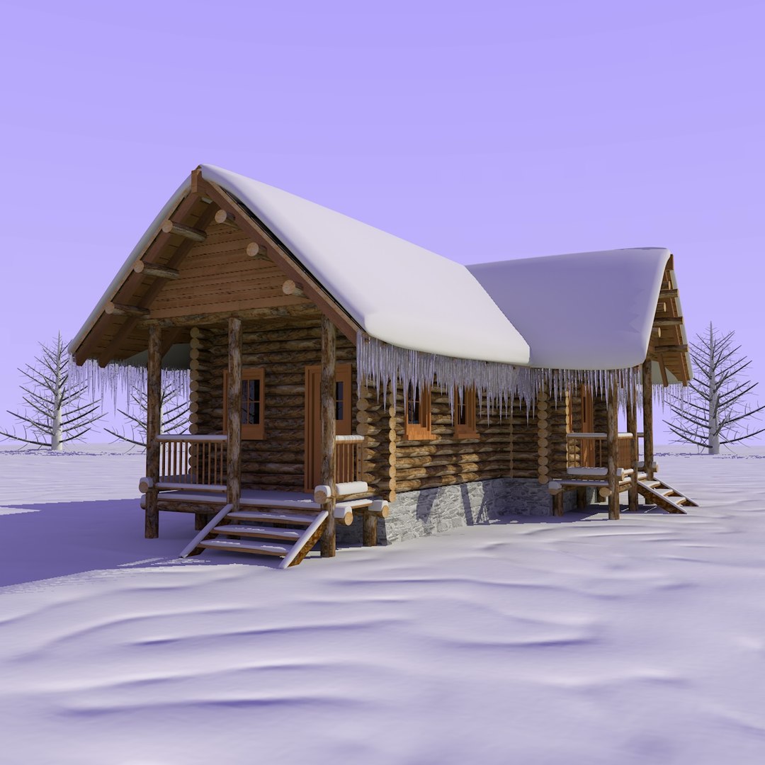 Wooden Cabin Snow 3d Model