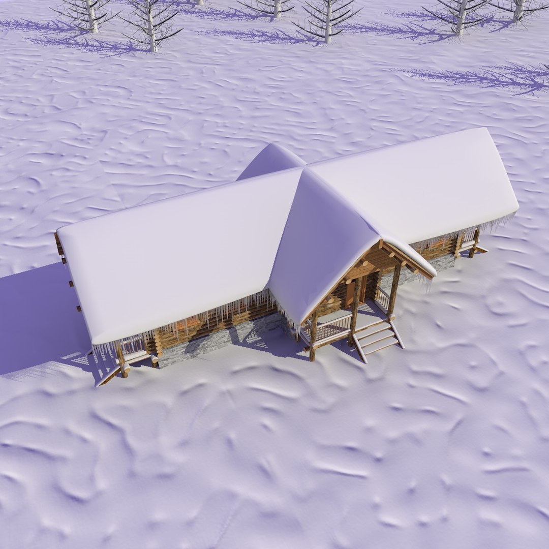 Wooden Cabin Snow 3d Model