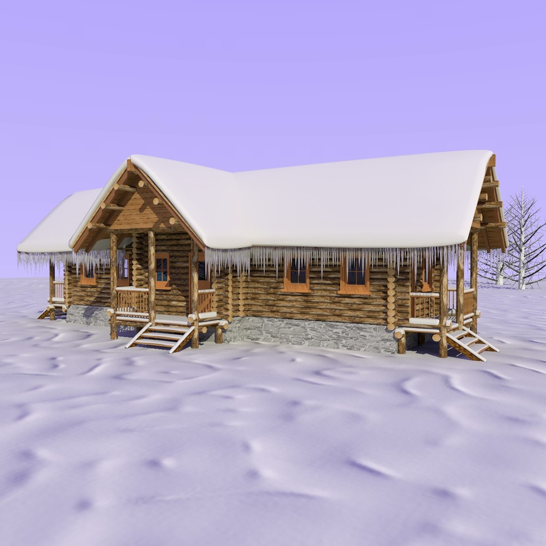 Wooden Cabin Snow 3d Model