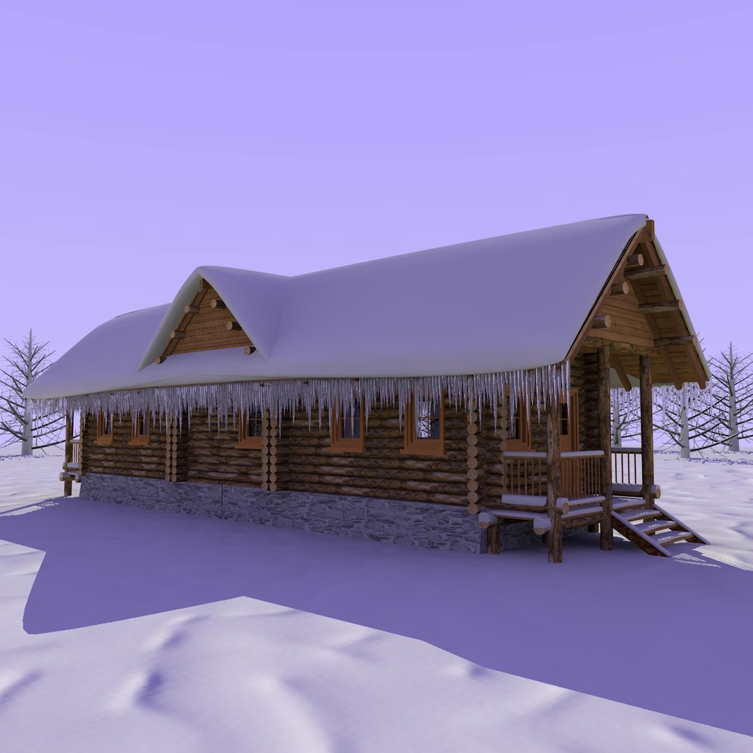 Wooden Cabin Snow 3d Model