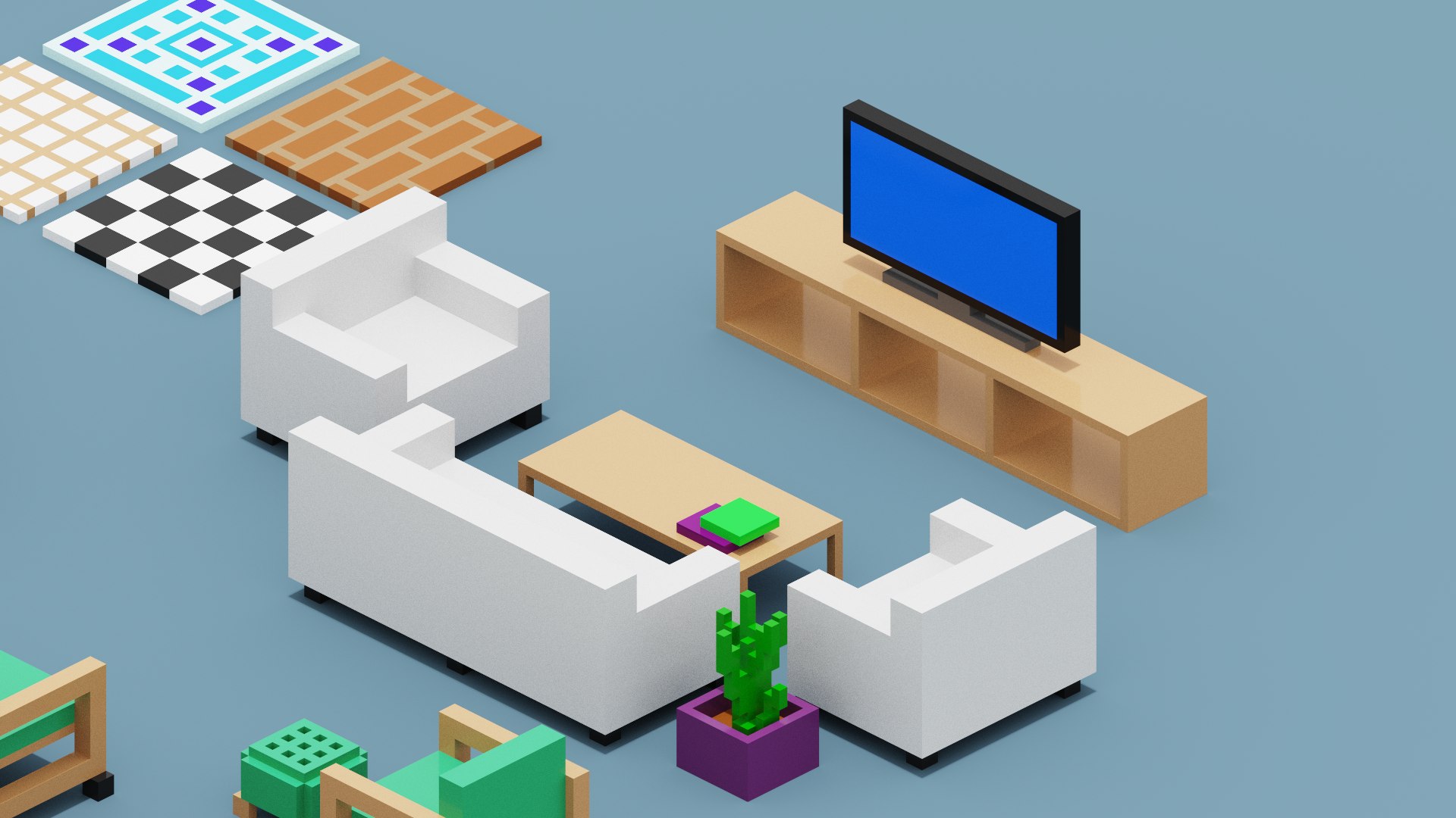 3D model Isometric Living Room Funiture Set - TurboSquid 2006605
