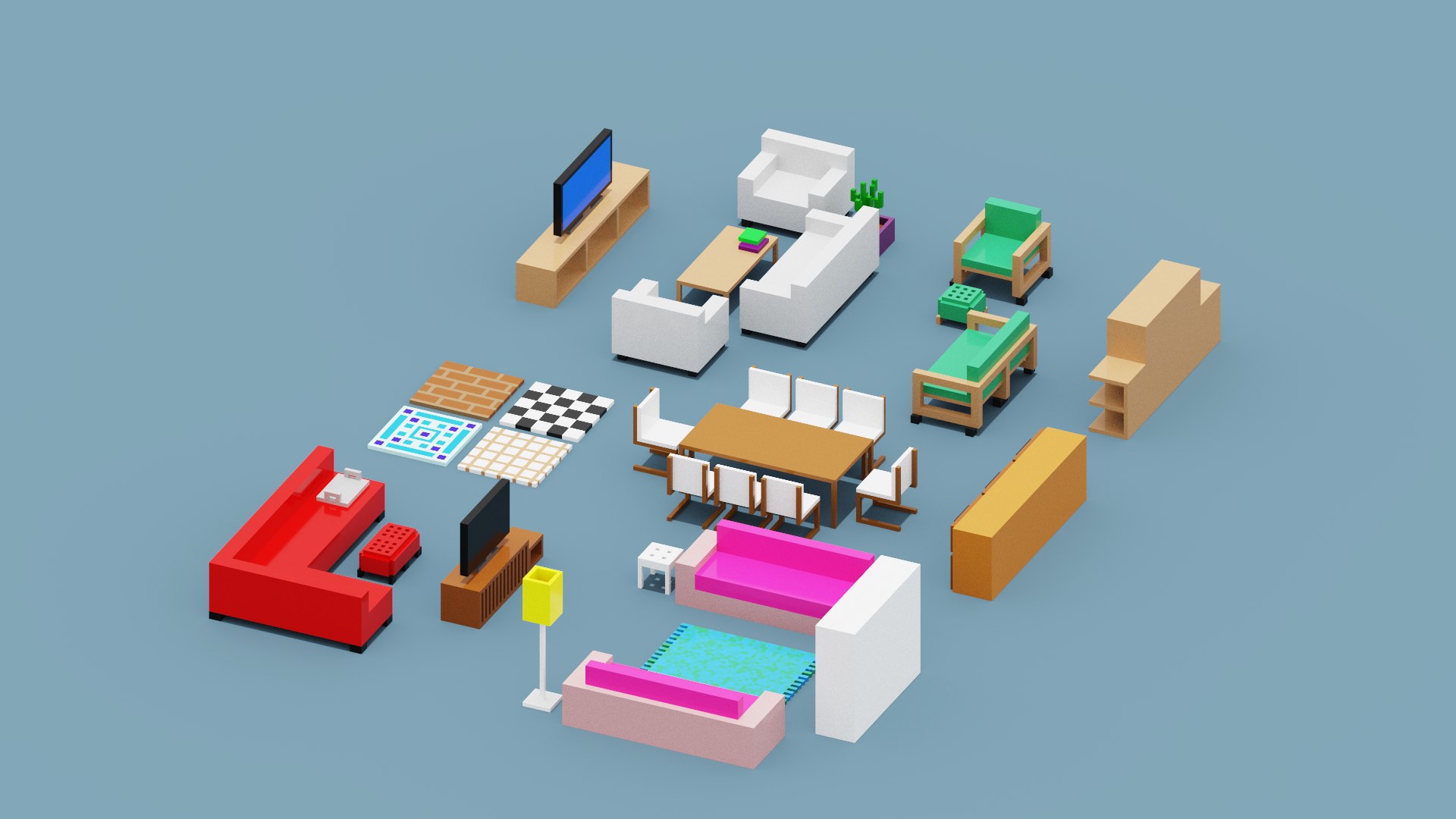 3D model Isometric Living Room Funiture Set - TurboSquid 2006605