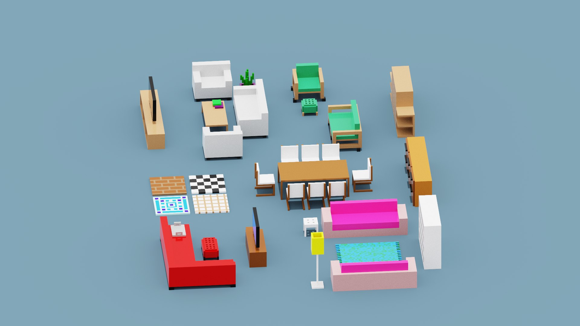 3D model Isometric Living Room Funiture Set - TurboSquid 2006605