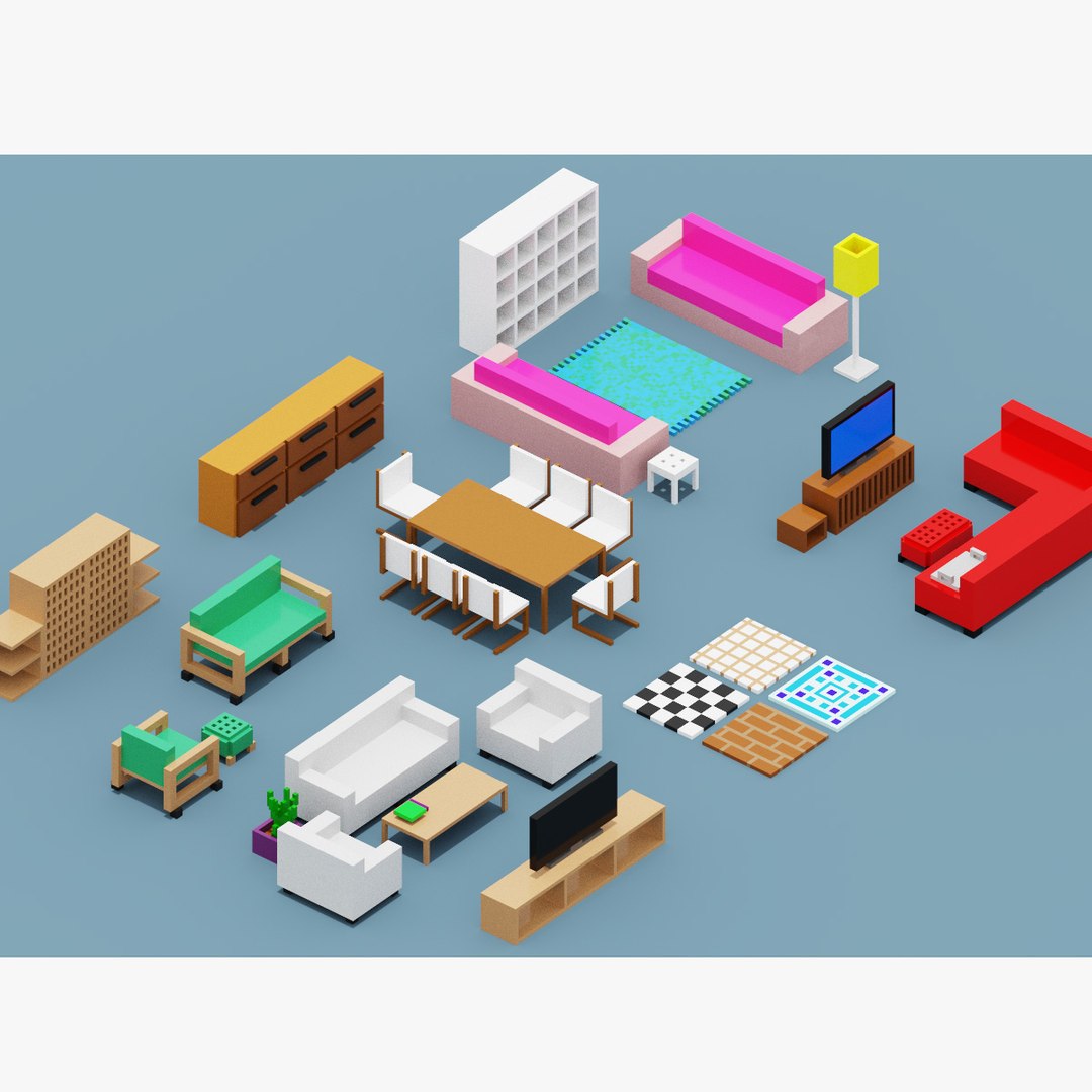 3D model Isometric Living Room Funiture Set - TurboSquid 2006605