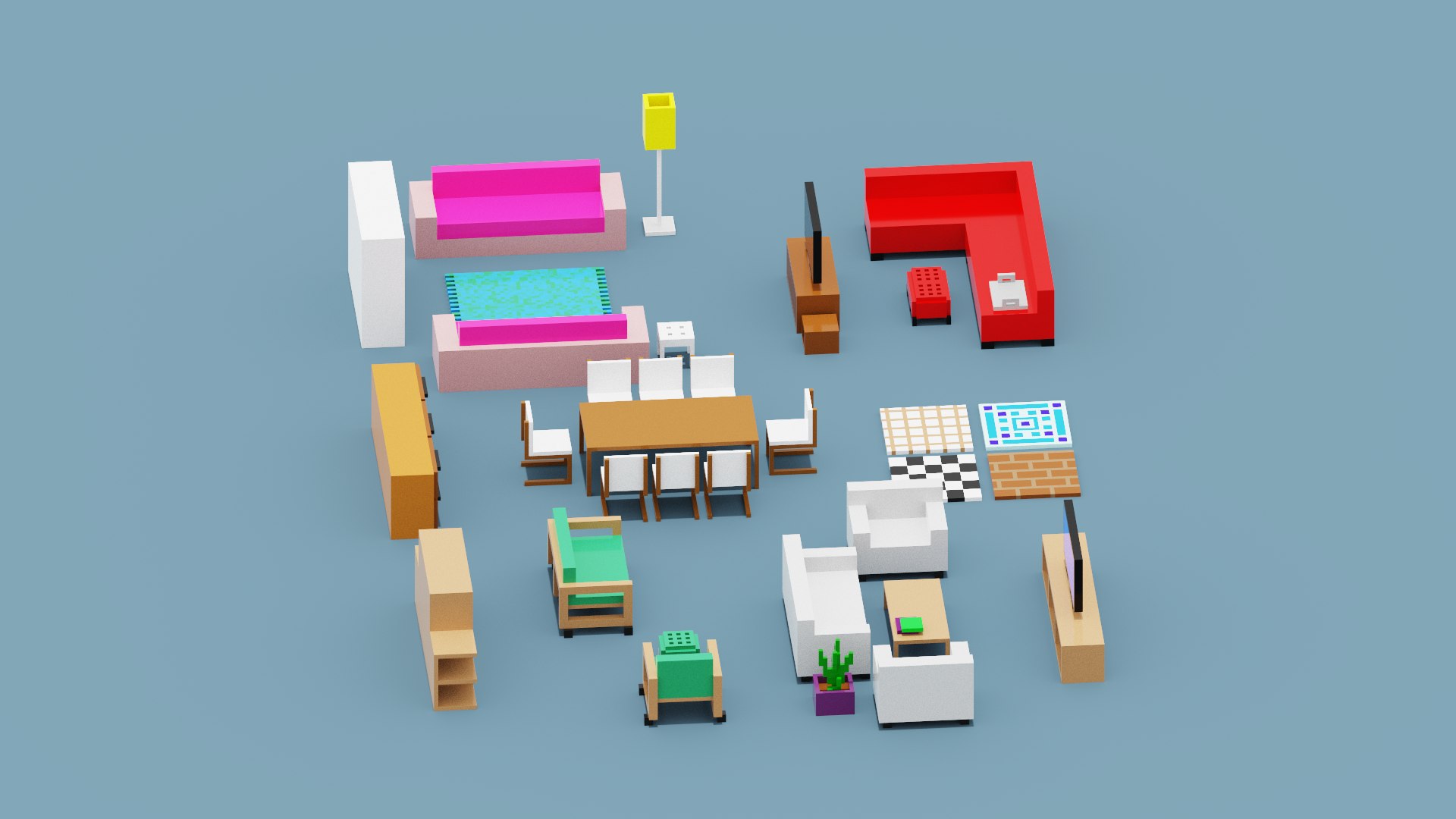 3D model Isometric Living Room Funiture Set - TurboSquid 2006605