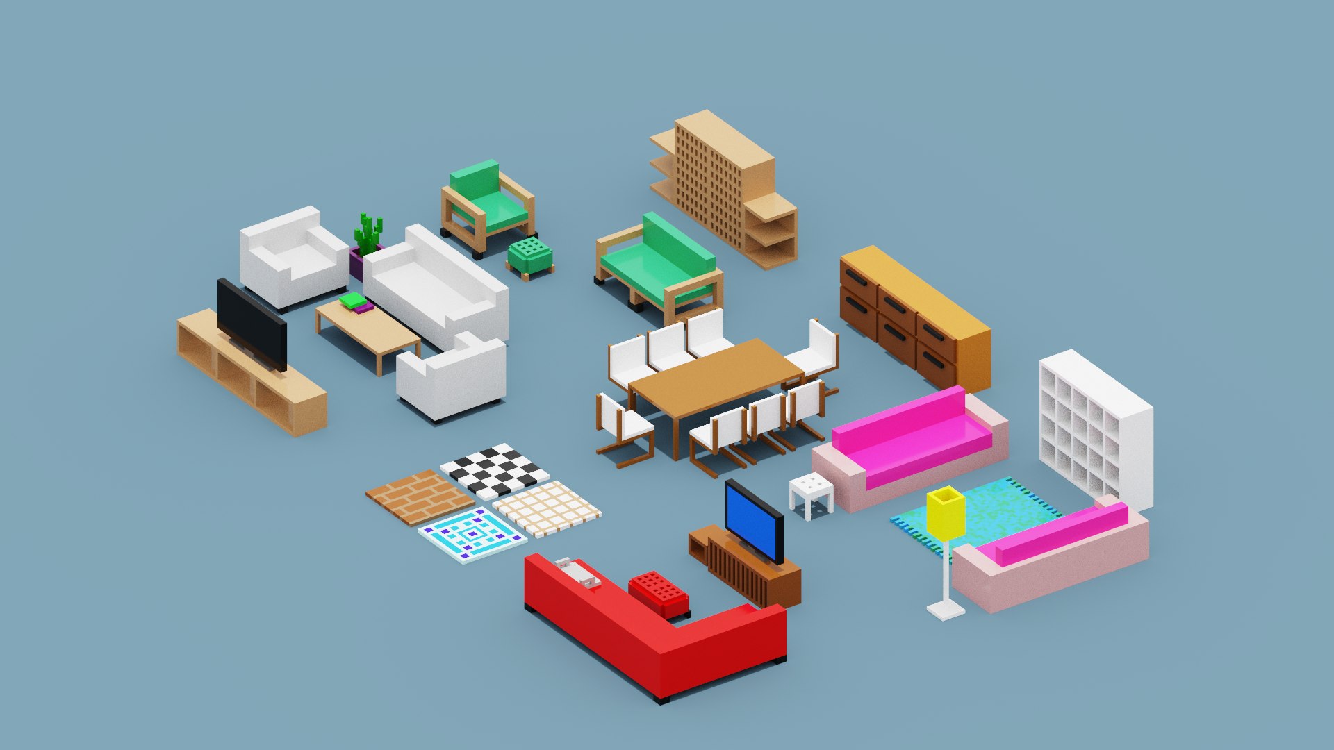 3D model Isometric Living Room Funiture Set - TurboSquid 2006605