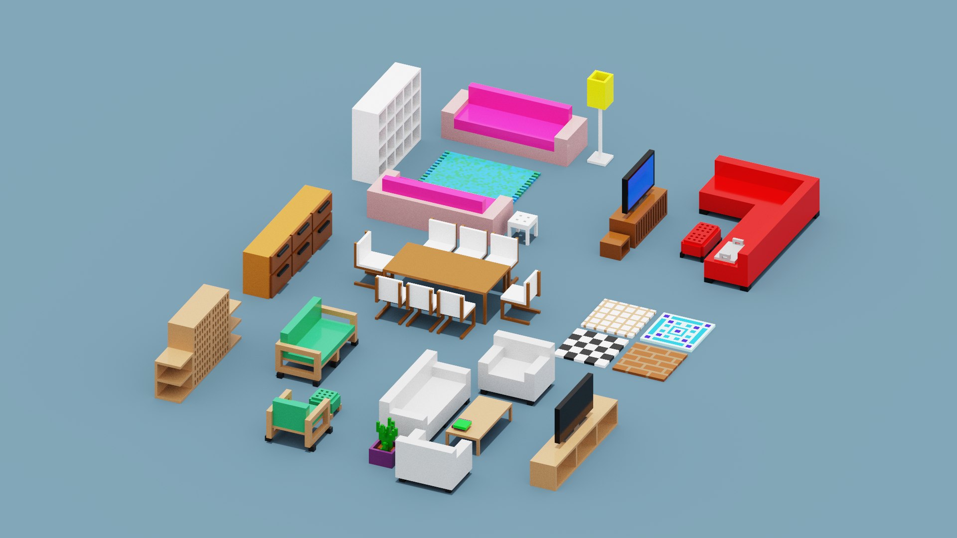 3D model Isometric Living Room Funiture Set - TurboSquid 2006605