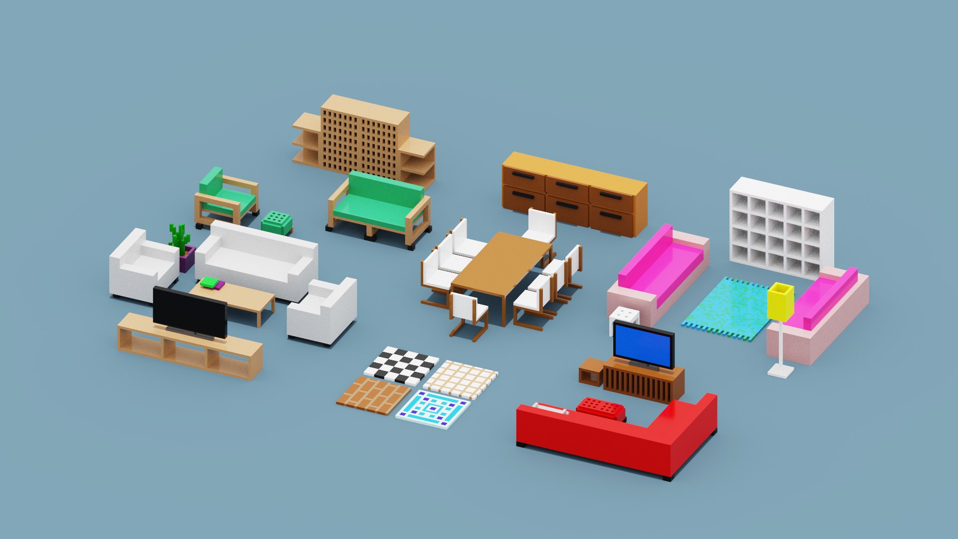 3D model Isometric Living Room Funiture Set - TurboSquid 2006605