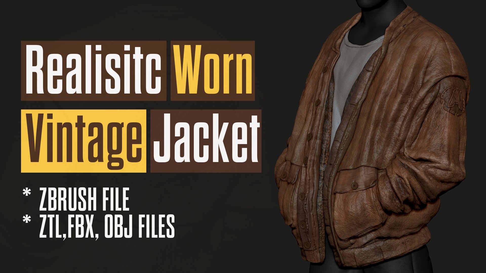 Realisitc Worn Vintage Jacket 3D Model - TurboSquid 2216267
