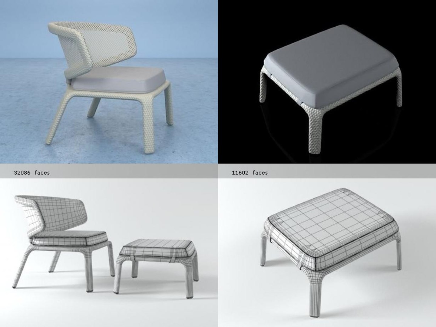 3D Seashell Lounge Chair Footstool Model - TurboSquid 1176948