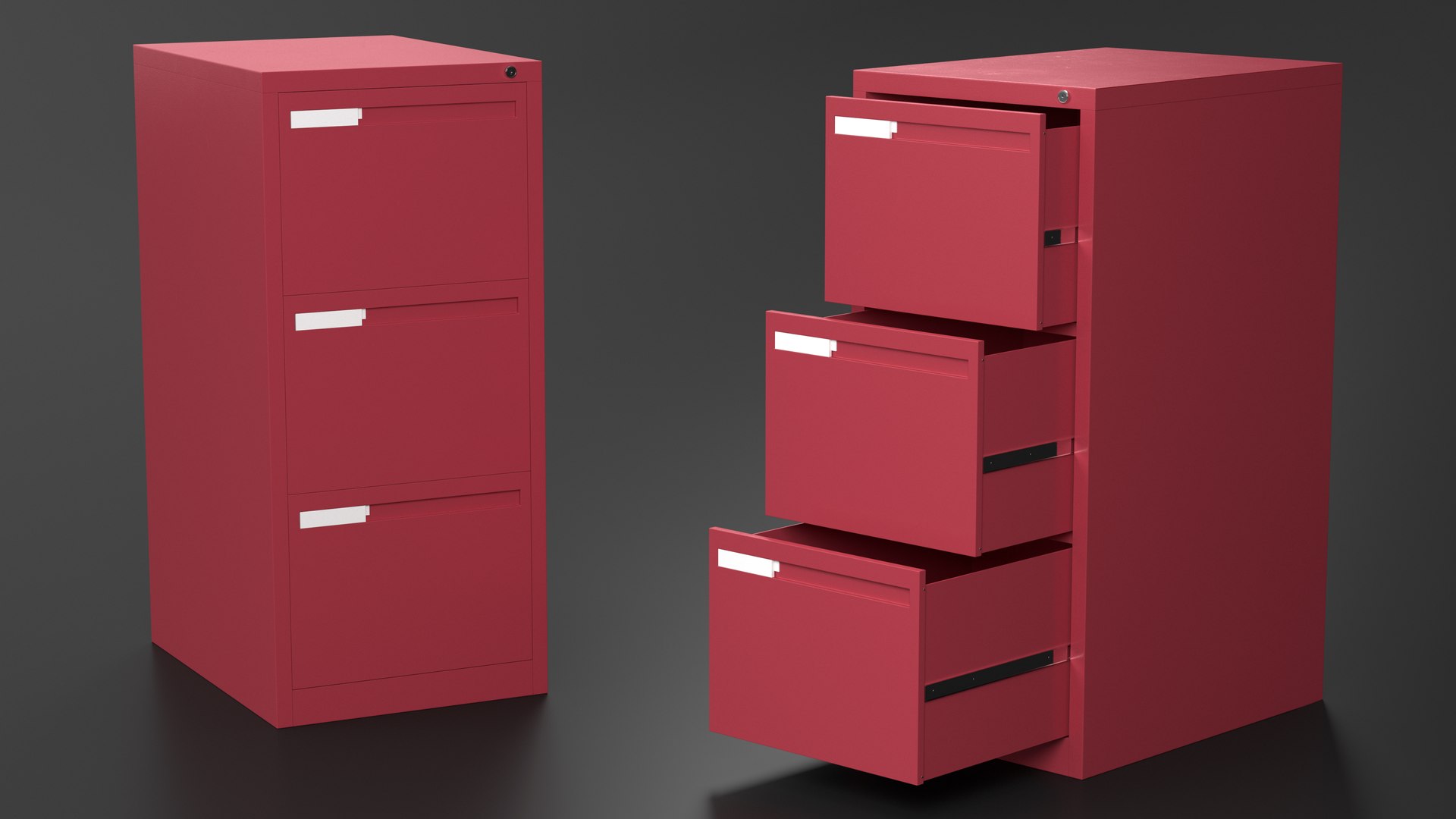Filing Cabinet 3 Drawer Red 3D Model - TurboSquid 2223969