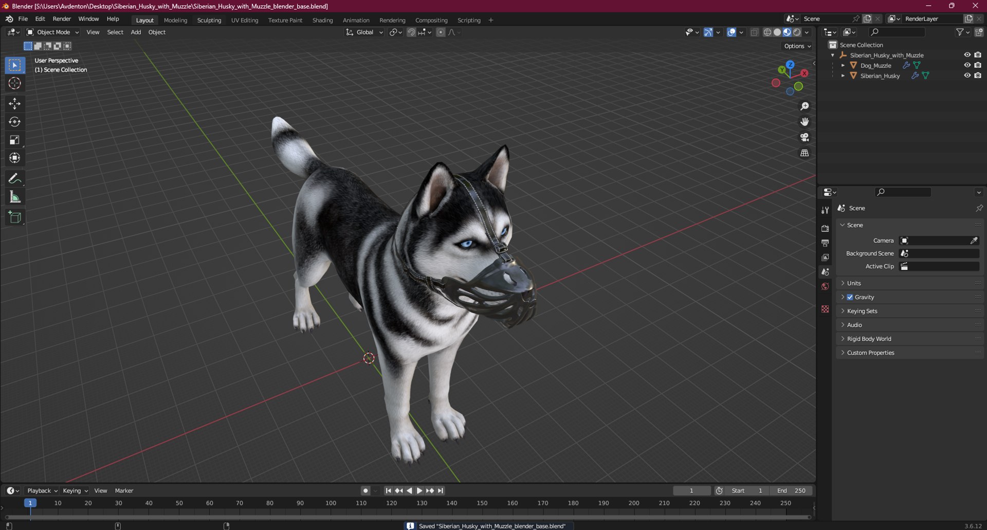 3D Siberian Husky With Muzzle Model - TurboSquid 2264873