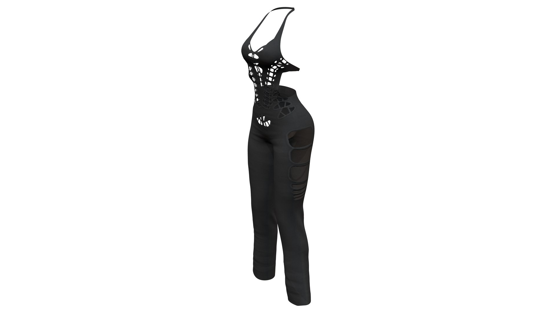 3D Full Body Black Halter Neck Cutout Coverall Model - TurboSquid 1946256