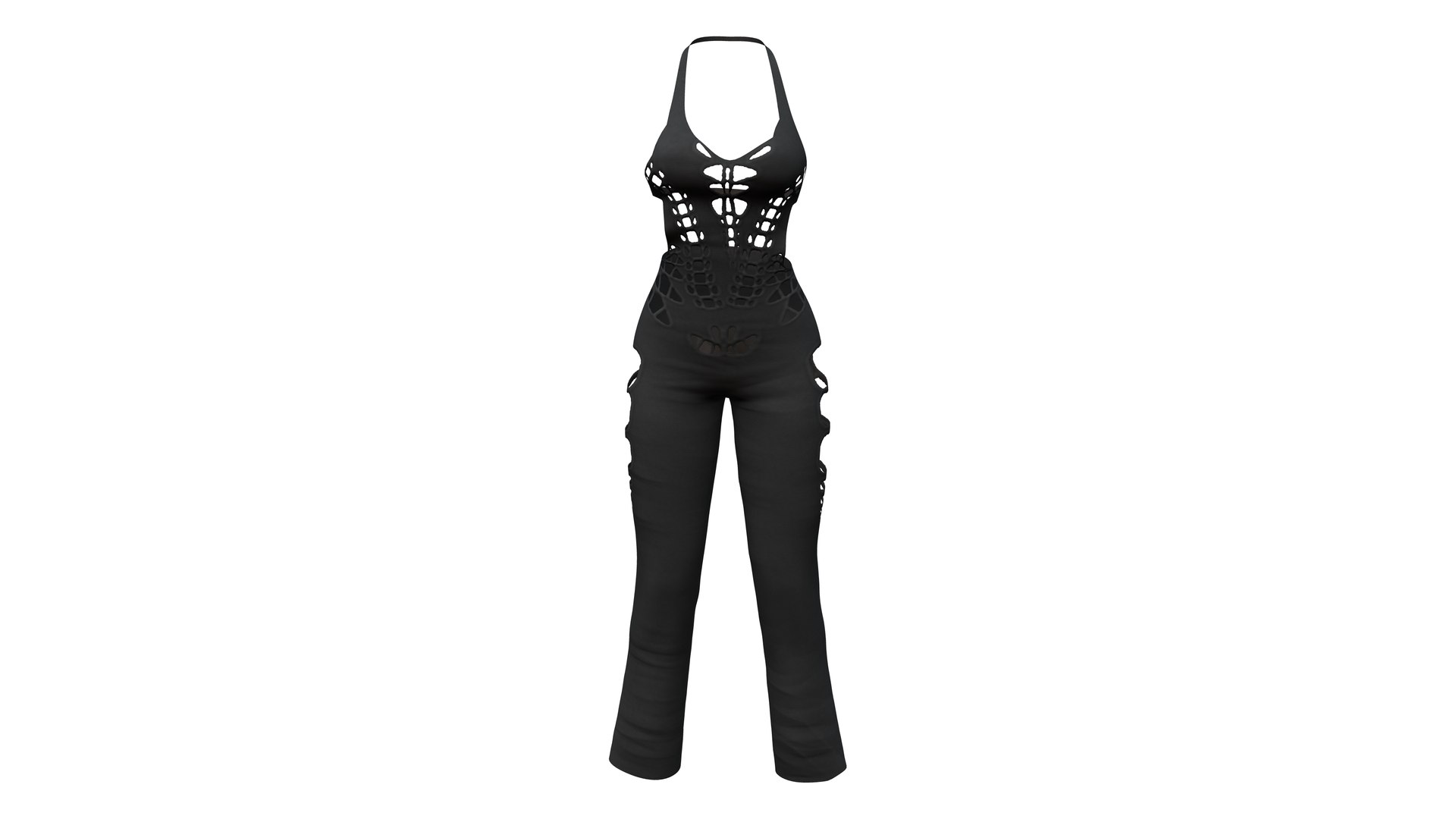 3D Full Body Black Halter Neck Cutout Coverall Model - TurboSquid 1946256