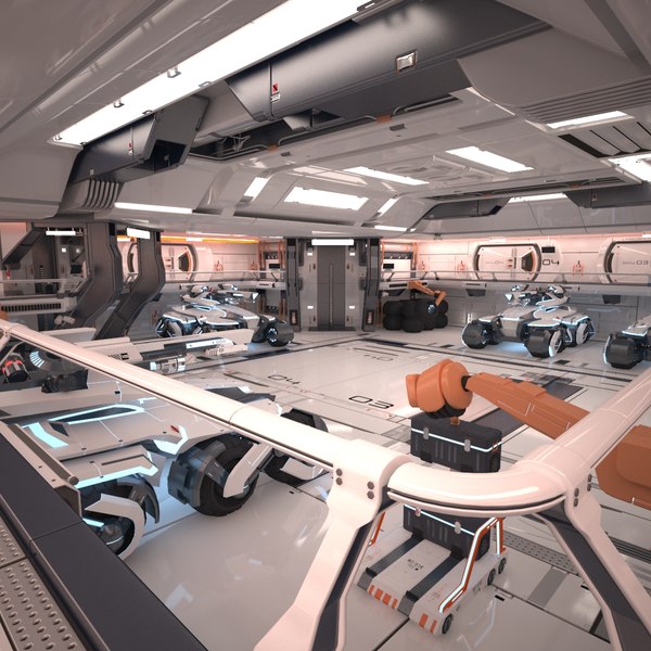 3d sci fi hangar interior scene model