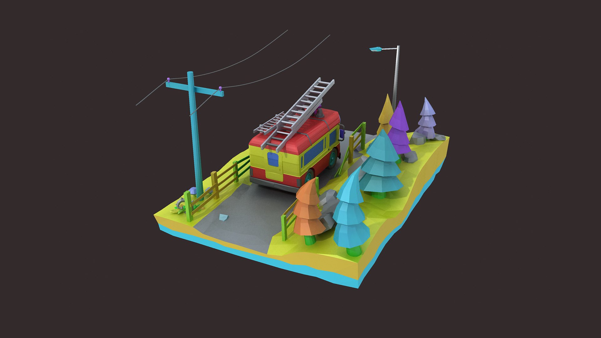 3D Model Cartoon Fire Engine Cartoon Car Collection Toon Vehicle ...