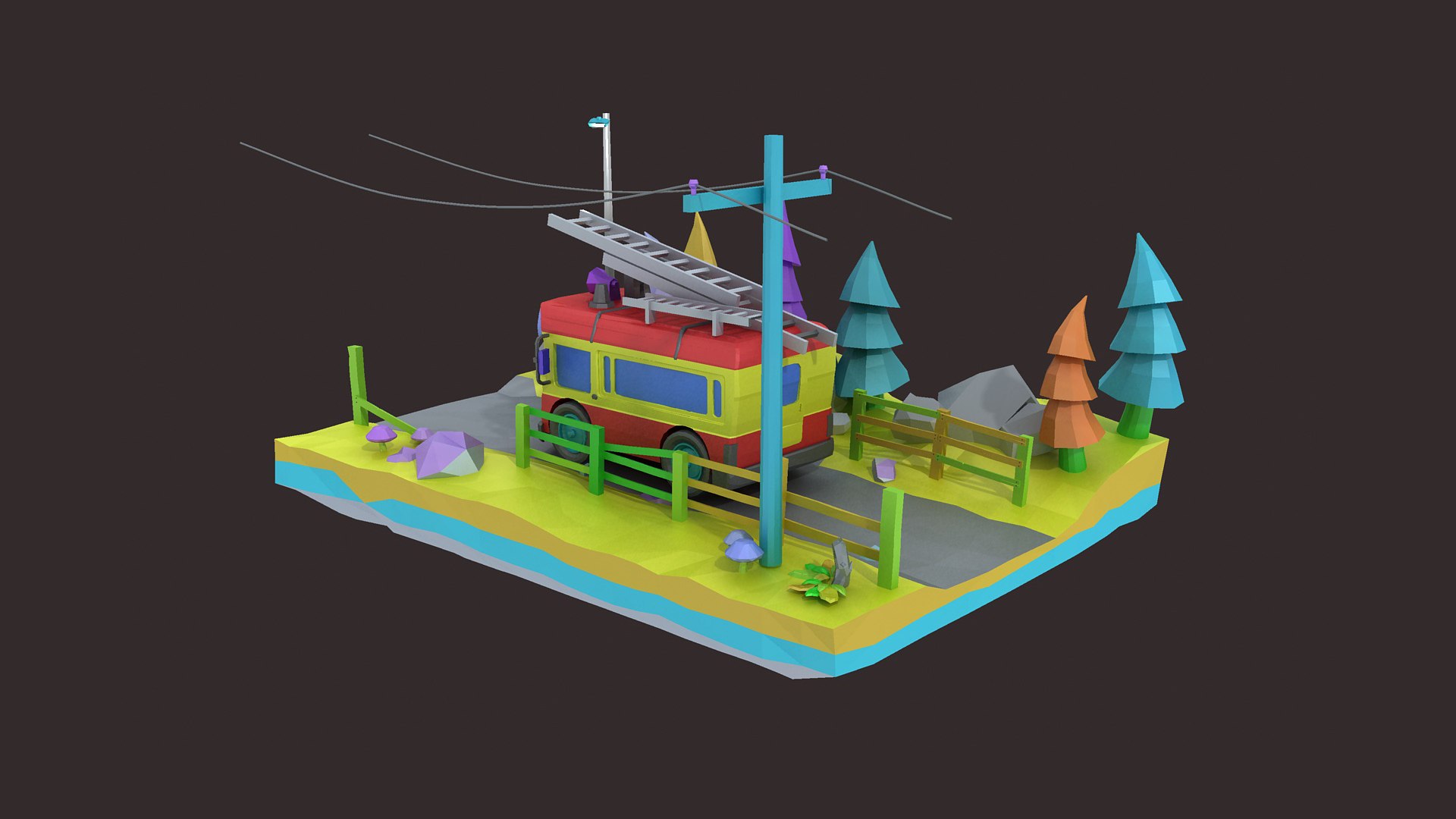 3D Model Cartoon Fire Engine Cartoon Car Collection Toon Vehicle ...