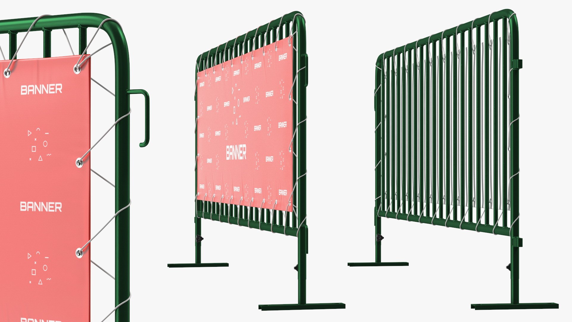 Green Interlocking Steel Barricade With Banner 3D - TurboSquid 2100773