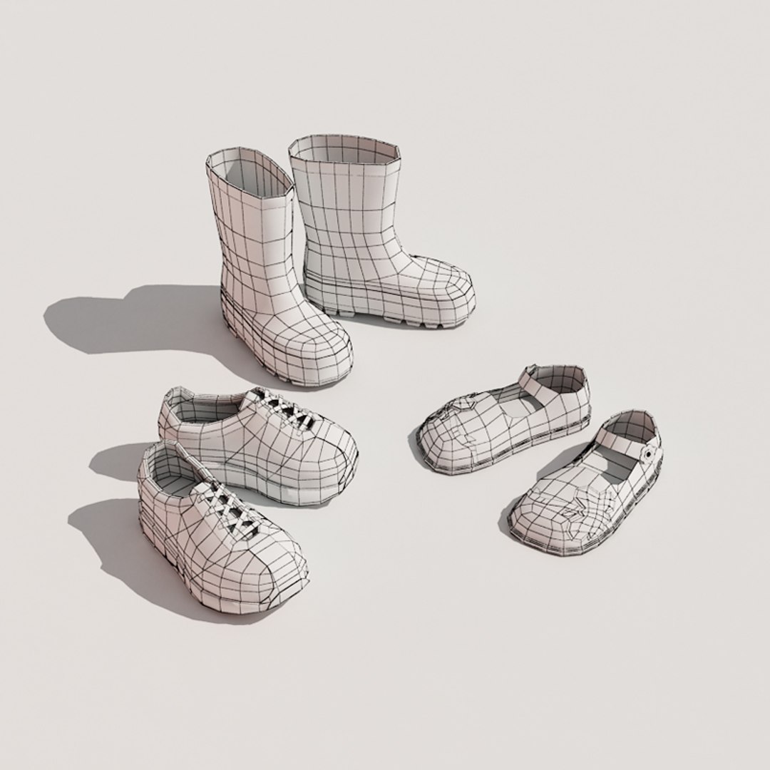 Kids Shoes Set 3d Model