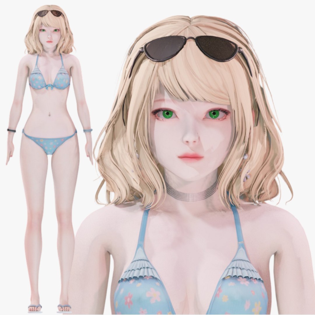 Bikini 0007 - UE5 - Unity - Blender - Animated - Realistic Female Character 3D Model ...