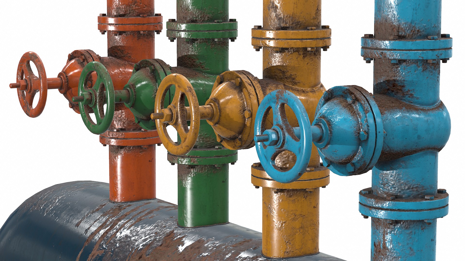 3D Game-Ready Colorful Pipes And Valves - TurboSquid 1906643