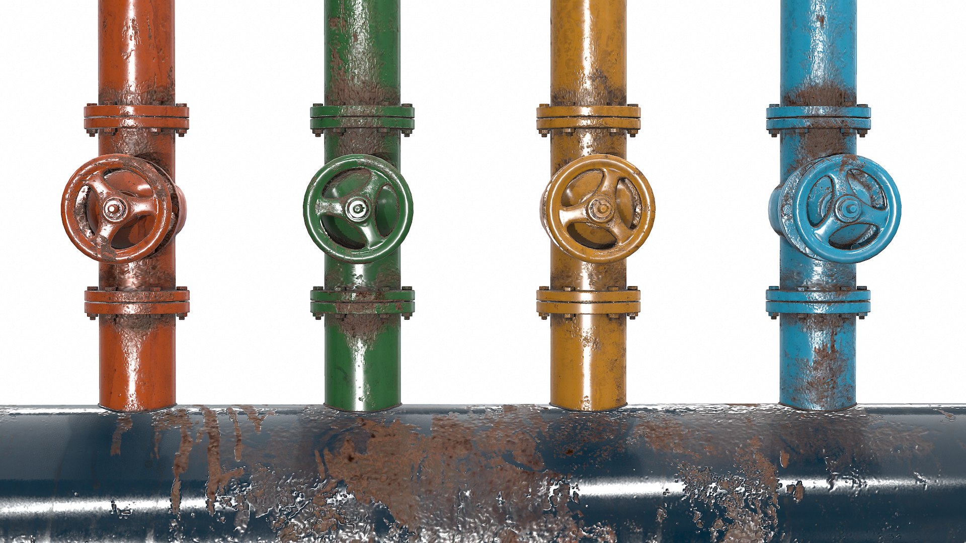 3D Game-Ready Colorful Pipes And Valves - TurboSquid 1906643