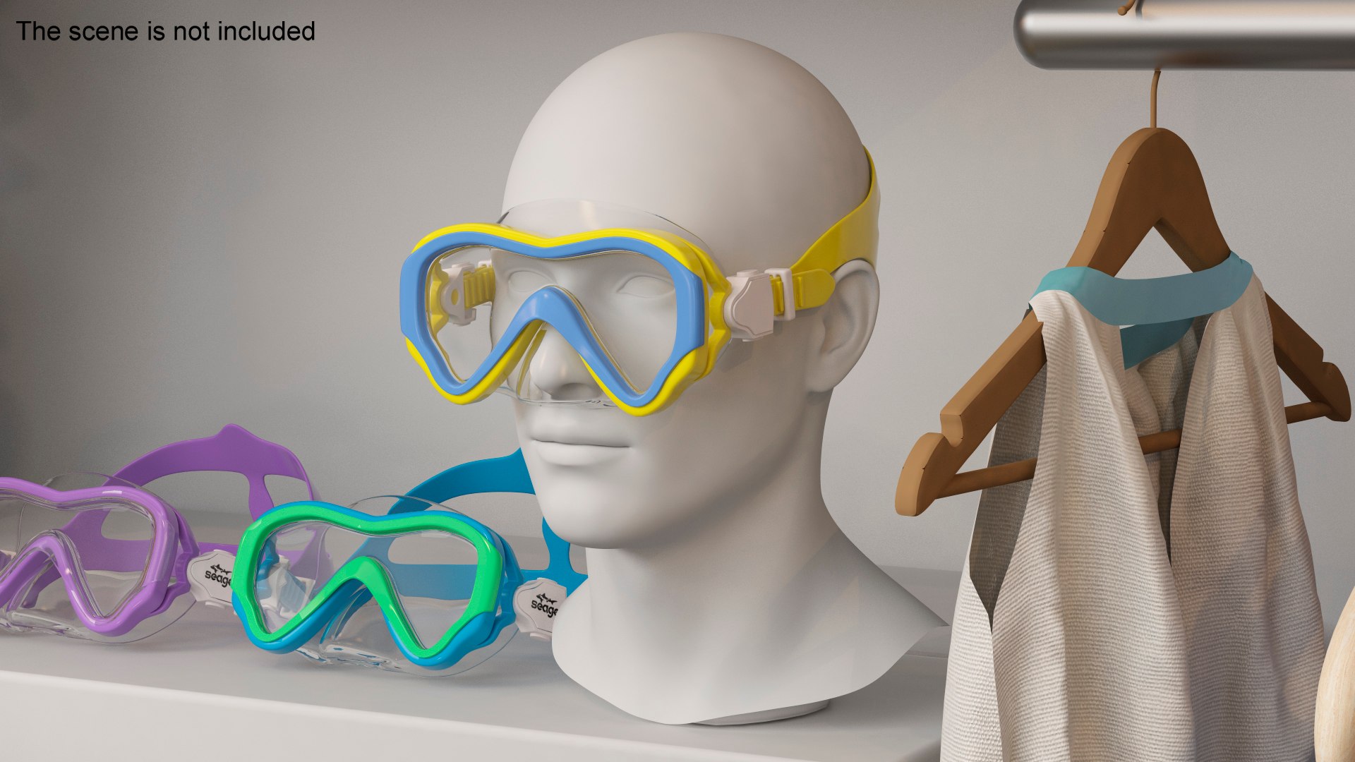 3D Children Swimming Goggles Yellow On Mannequin Model - TurboSquid 2144129