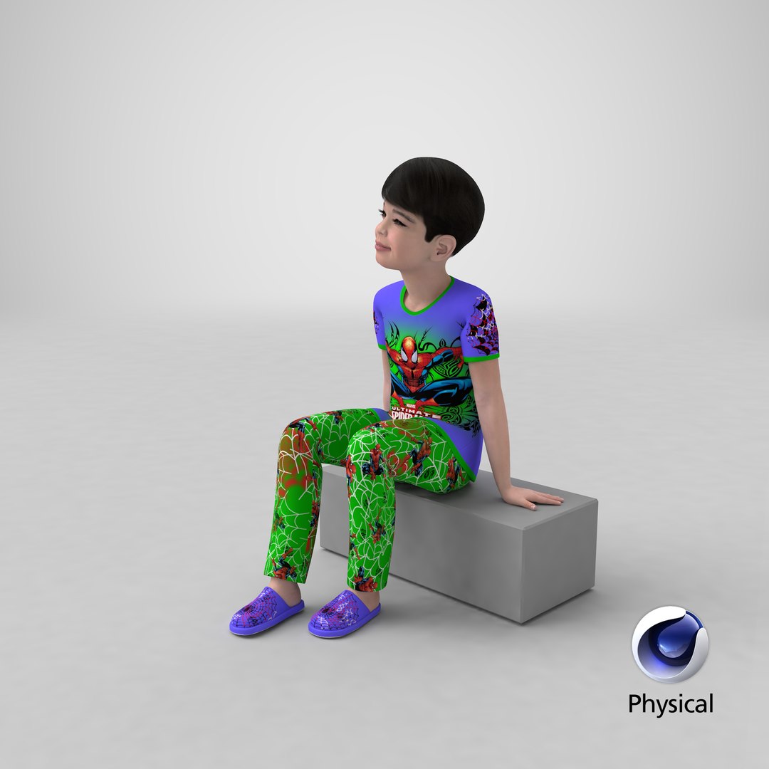 3D Sitting Asian Boy In Spiderman Pajamas - TurboSquid 1981869