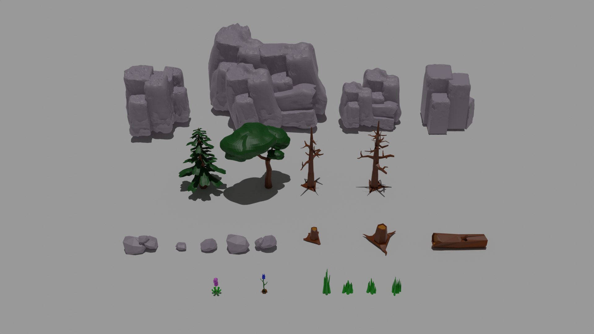 3D Low Poly Trees And Grass Plants And Rocks - TurboSquid 2063356