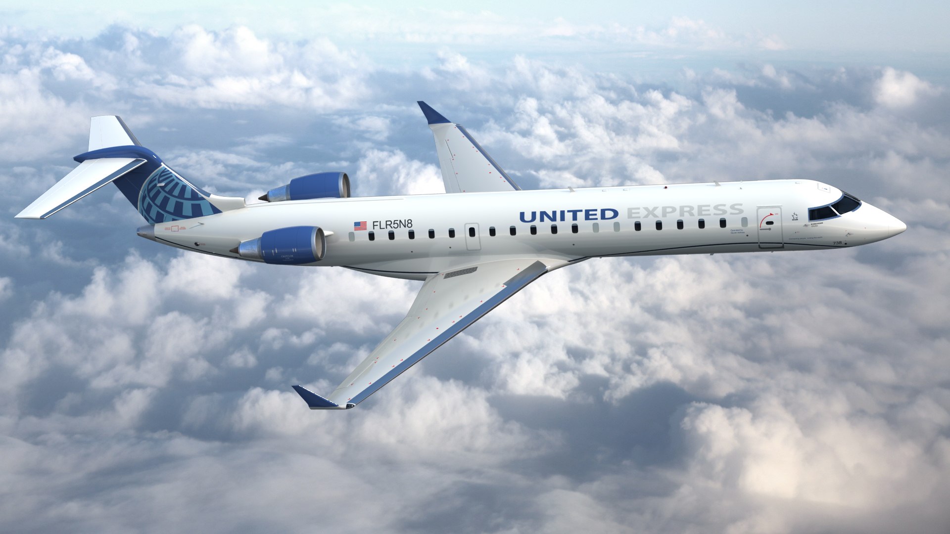 3D Bombardier CRJ550 Regional Jet United Express Rigged model ...