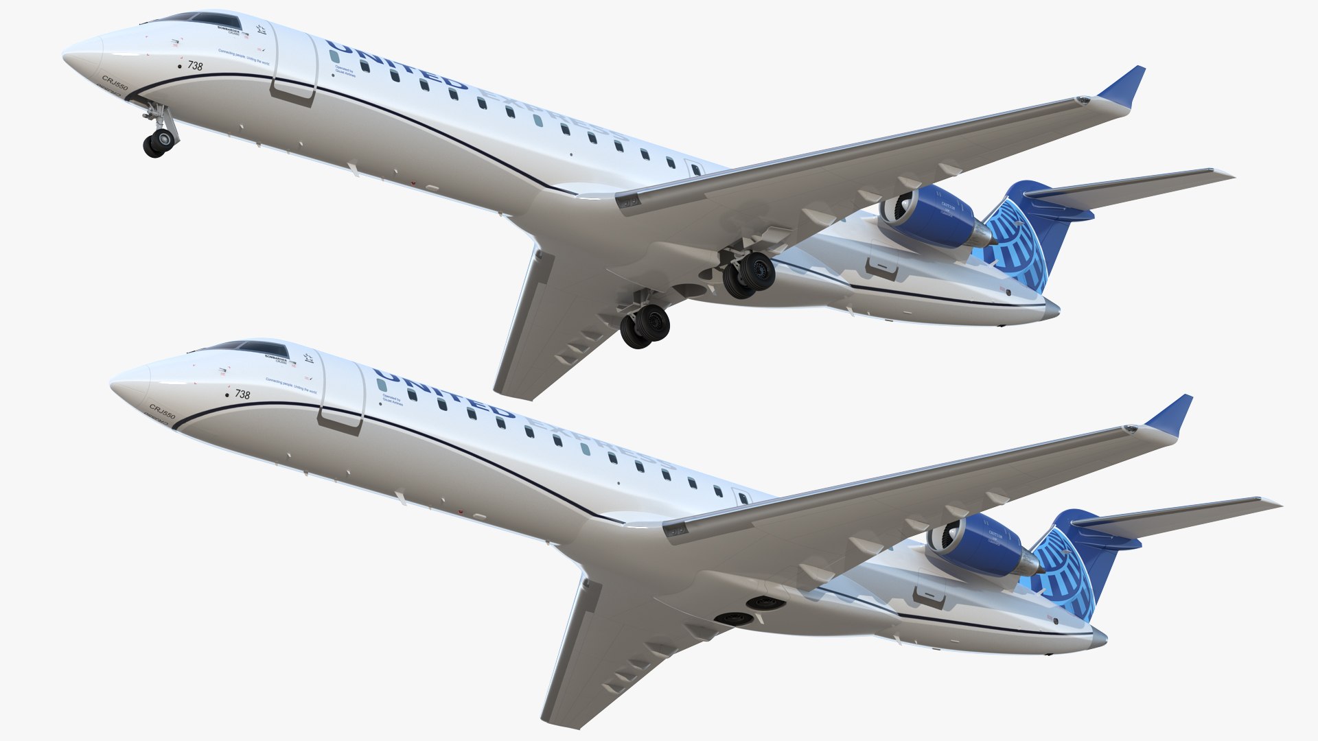 3D Bombardier CRJ550 Regional Jet United Express Rigged model ...