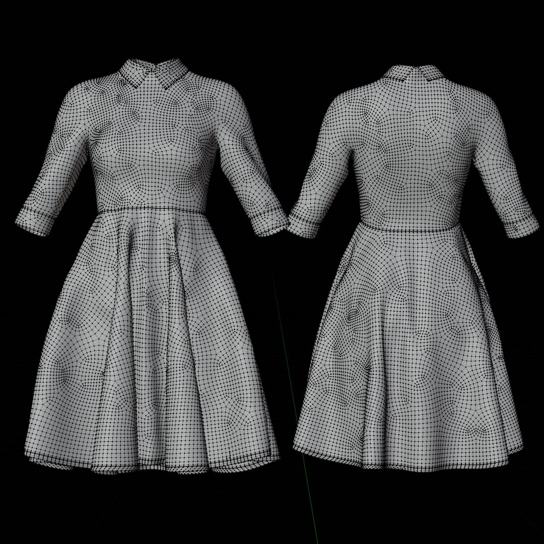 Mustard Collar Flare Formal Dress - Office Gown 3D - TurboSquid 2251300