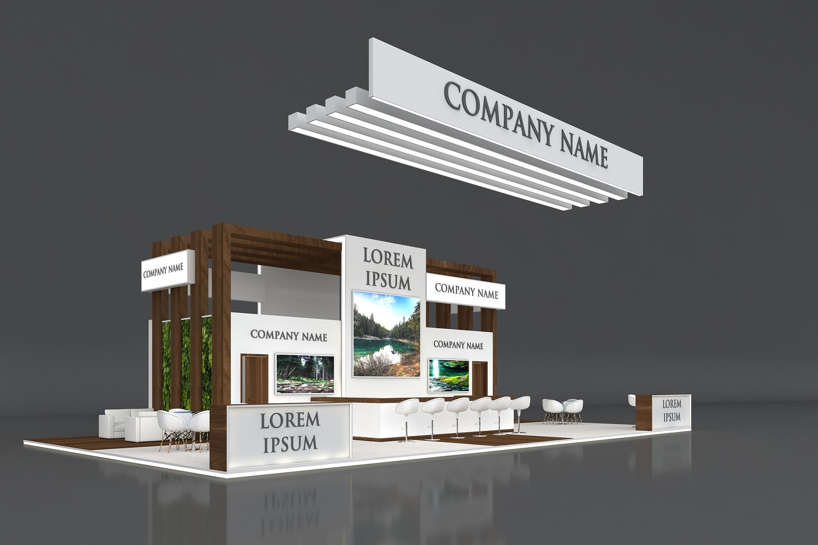 3D Exhibition Stand Booth Stall 9x16m Height 500cm 4 Side Open ...