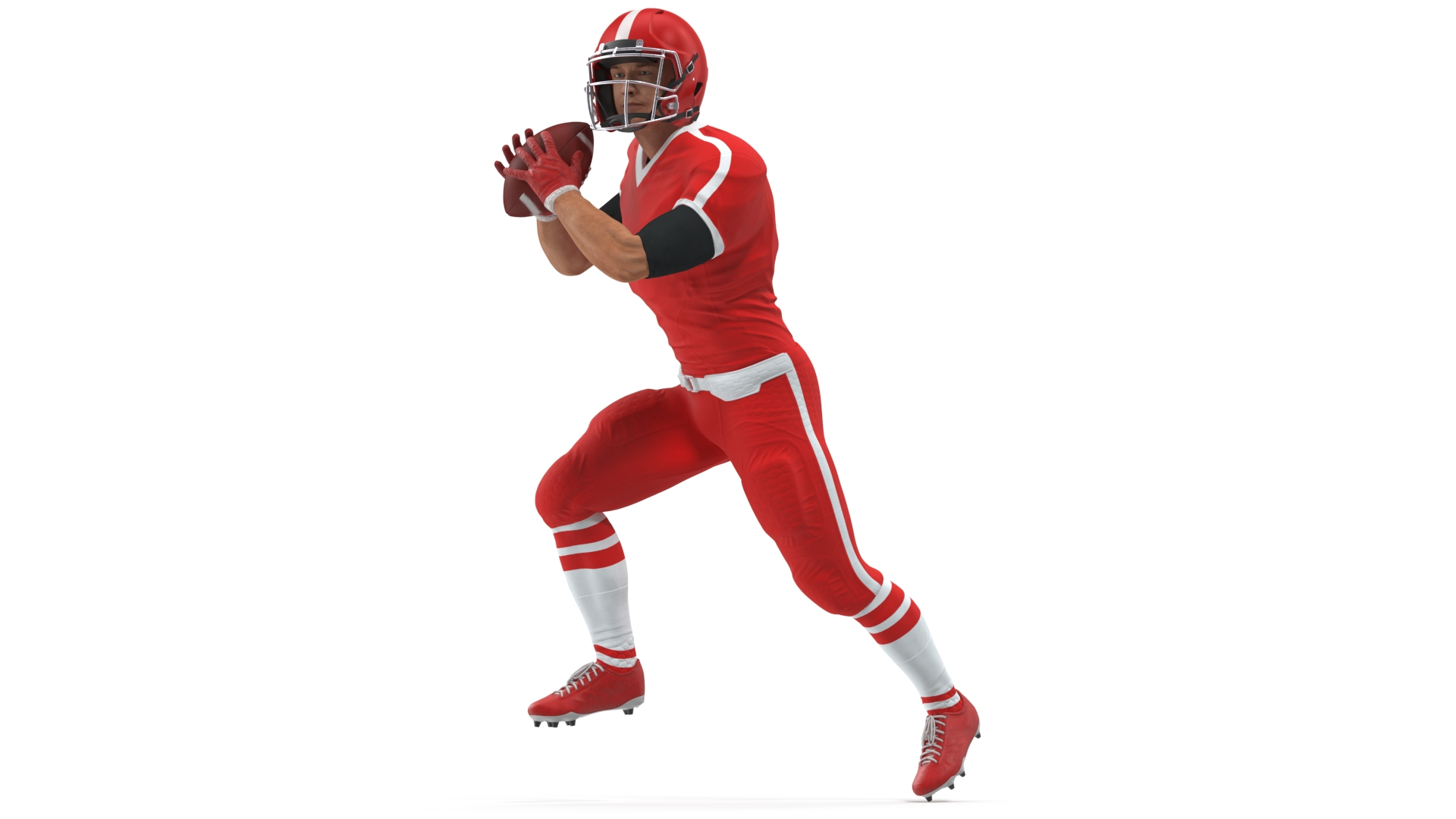 American Football Player Red Uniform Running The Ball Model ...